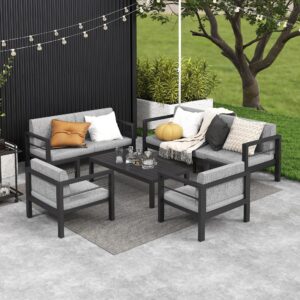 Raysfung Aluminum Patio Furniture Set, 5 Pieces Modern Conversation Set with Upgrade Cushion and Coffee Table, Outdoor Set Sectional Sofa for Garden