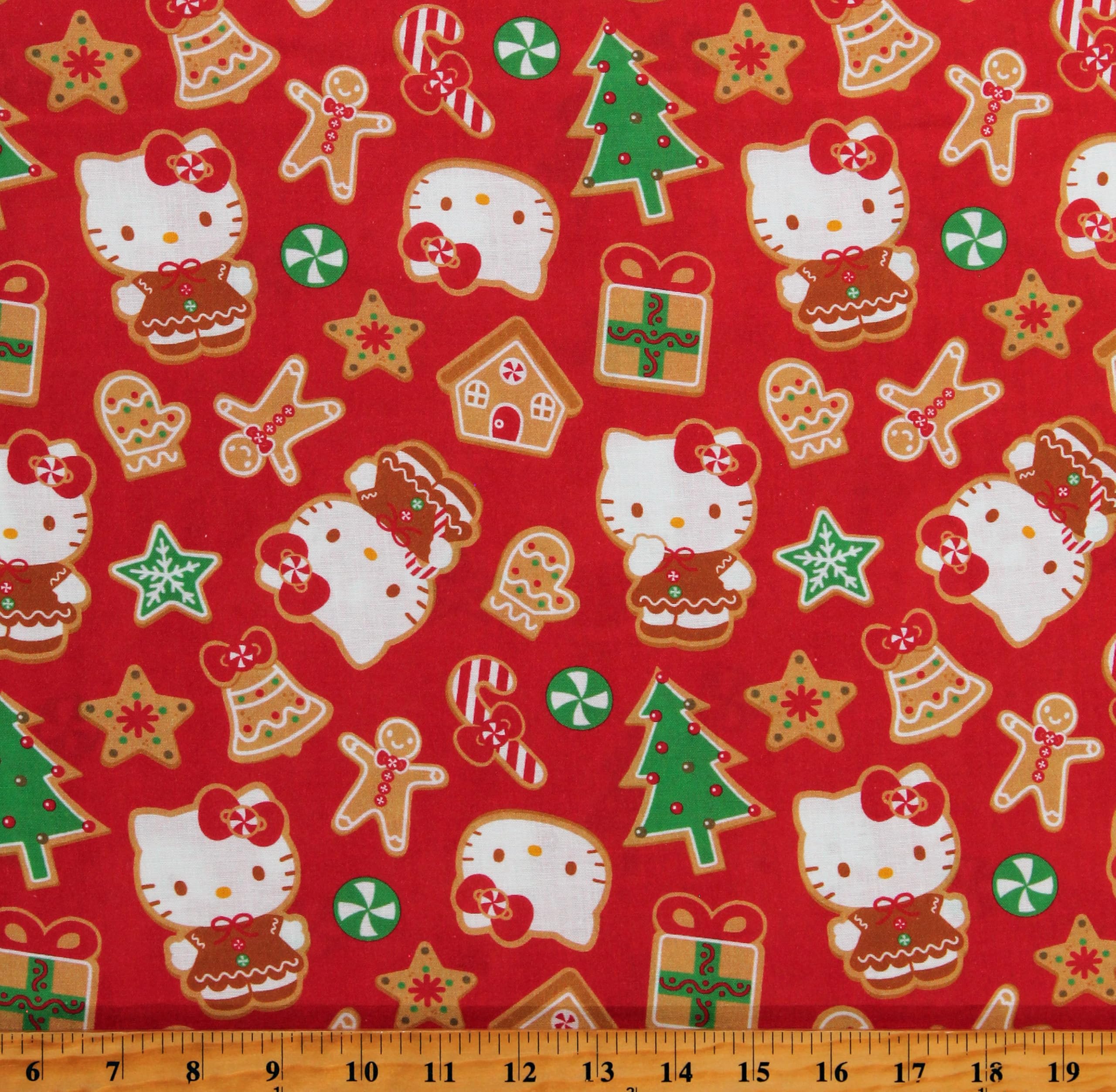 Cotton Hello Kitty Gingerbread Christmas Cookies Kids Children's Red Cotton Fabric Print by The Yard (80174-A62078) Licensed Springs Creative