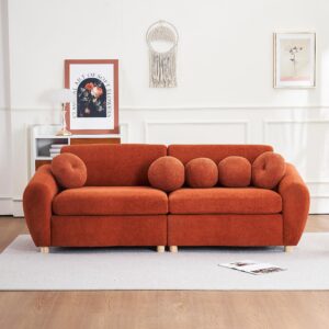 dreamodern 84.6-inch sectional curved sofa couch for living room, modern contemporary upholstered sofa couch chenille fabric couch with 5 decorative throw pillows for apartment office - orange