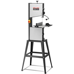 vevor benchtop band saw, 10-inch, dual-speed (560 & 1100 rpm), 370w 1/2hp motor, includes metal stand, work light, fence, and miter gauge for wood, aluminum, plastic crafting