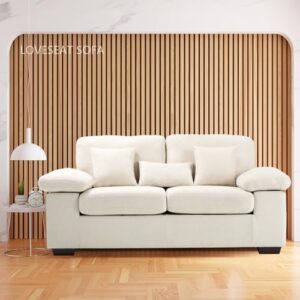 COLAMY Loveseat Sofa,73" Love Seat Couches Living Room Sofa with 3 Pillows,Upholstered Modern Comfy Chenille Seat Cushions Bedroom Couch,Beige