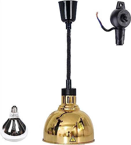 LINKANRUO Commercial Food Heat Lamp Warmer, Food Warmer Lamp Telescopic, Food Heat Lamp Hanging Food Warmer Lamp Buffet Food Heat Preservation Chandelier Restaurant Equipment Lamps(Gold)