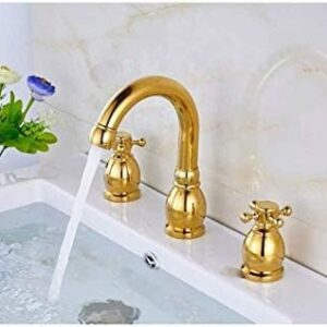 SGeneE Kitchen Taps Kitchen Tap Faucet Widely Used Basin Faucet Double Handle Sink Mixer Tap Bathtub Sink Mixer Faucet Deck Mounted 3 Holes Hot Cold Faucet