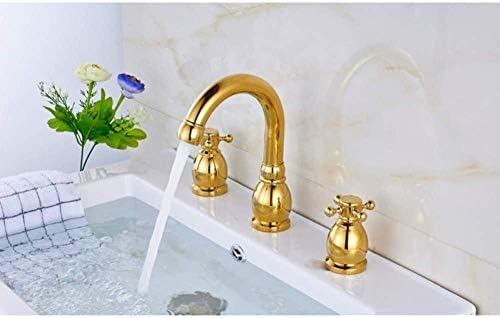 SGeneE Kitchen Taps Kitchen Tap Faucet Widely Used Basin Faucet Double Handle Sink Mixer Tap Bathtub Sink Mixer Faucet Deck Mounted 3 Holes Hot Cold Faucet