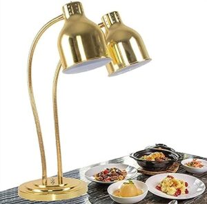 linkanruo food heat lamp freestanding - double head multi-directional adjustment catering food warmer lights for pizza steak fried chicken - ideal for parties and buffets lamps(gold)