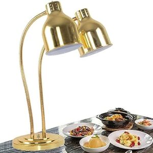 LINKANRUO Food Heat Lamp Freestanding - Double Head Multi-Directional Adjustment Catering Food Warmer Lights for Pizza Steak Fried Chicken - Ideal for Parties and Buffets Lamps(Gold)