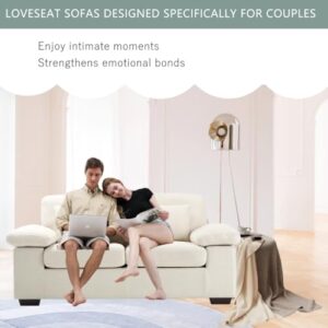 COLAMY Loveseat Sofa,73" Love Seat Couches Living Room Sofa with 3 Pillows,Upholstered Modern Comfy Chenille Seat Cushions Bedroom Couch,Beige