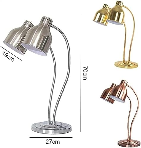 LINKANRUO Food Heat Lamp Freestanding - Double Head Multi-Directional Adjustment Catering Food Warmer Lights for Pizza Steak Fried Chicken - Ideal for Parties and Buffets Lamps(Gold)