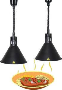 linkanruo food heat lamp, 60-180cm retractable catering, restaurant pendant ceiling lights for keep steak pizza warm, kitchen buffet insulation equipment, 2pcs 27mm lamps