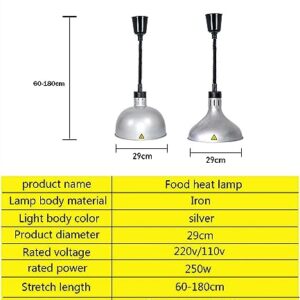 LINKANRUO Food Heat Lamp Commercial Food Warmer, Buffet Heating Lamp for Keep Food Warm, Food Heat Pendant Light for Food Service Restaurant Kitchen, 60-180Cm Retractable Food Heating Lamp, Silver (Si