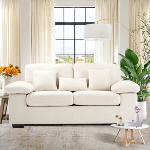 colamy loveseat sofa,73" love seat couches living room sofa with 3 pillows,upholstered modern comfy chenille seat cushions bedroom couch,beige