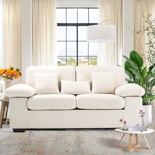 COLAMY Loveseat Sofa,73" Love Seat Couches Living Room Sofa with 3 Pillows,Upholstered Modern Comfy Chenille Seat Cushions Bedroom Couch,Beige