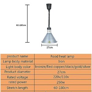 LINKANRUO Food Heat Lamp, 60-180cm Retractable Catering, Restaurant Pendant Ceiling Lights for Keep Steak Pizza Warm, Kitchen Buffet Insulation Equipment, 2pcs 27mm Lamps