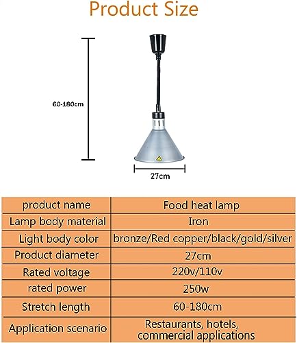 LINKANRUO Food Heat Lamp, 60-180cm Retractable Catering, Restaurant Pendant Ceiling Lights for Keep Steak Pizza Warm, Kitchen Buffet Insulation Equipment, 2pcs 27mm Lamps