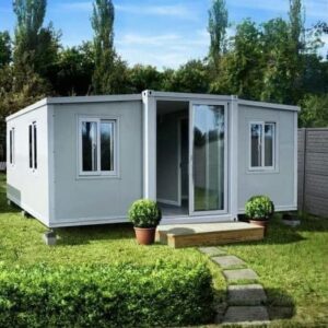 20ft Portable Prefabricated Tiny Mobile Home, Mobile Expandable Prefab House, 2 Bedrooms 1 Bathroom, Living & Kitchen,Spacious, Waterproof Expandable Container Houses