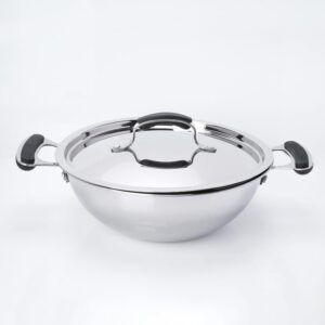 Houschefs Tri-Ply Stainless Steel Sauté Pan with Lid, Everyday Pan, Kadhai, Induction Cooking Pan, Dishwasher and Oven Safe and Two Sided handel (3.5 QT)