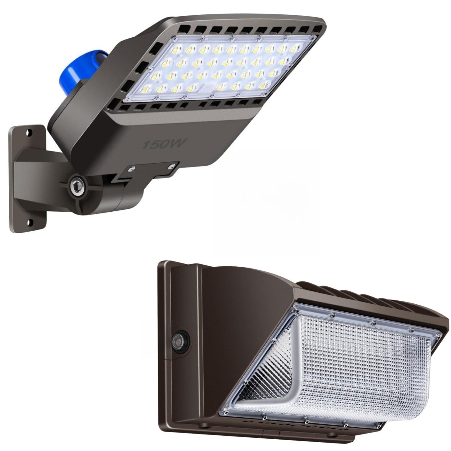 Juyace 150W led Flood Light AND150W LED Wall Pack Light with Photoelectric