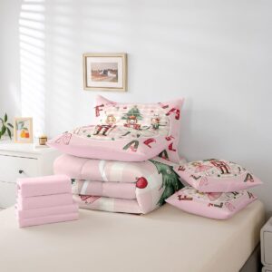 Erosebridal Pink Christmas Bed in A Bag with Sheets Full Plaid Nutcracker 7 Piece Comforter Set Christmas Nutcracker Bedding Set for Kids Girls Adults,Winter Xmas Holiday Bedding Comforter Sets