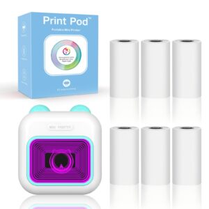 wireless photo sticker thermal fast printer, printpod inkless pocket printer for diy scrapbook, 6 pods (blue)