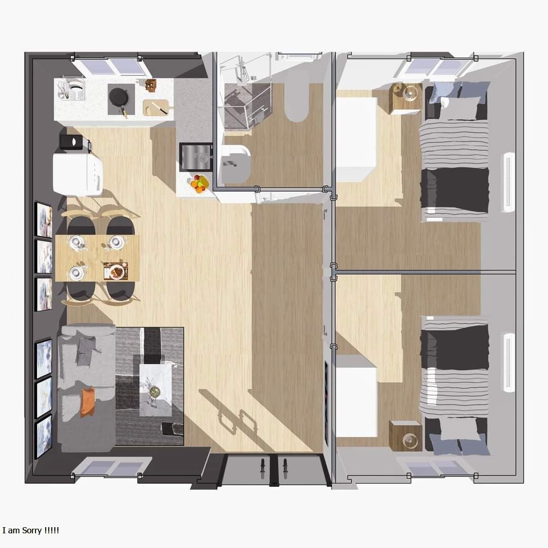 20ft Portable Prefabricated Tiny Mobile Home, Mobile Expandable Prefab House, 2 Bedrooms 1 Bathroom, Living & Kitchen,Spacious, Waterproof Expandable Container Houses