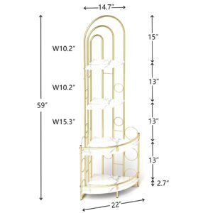 Arched Bookshelf，4 Tier Corner Shelf Stand,Open Bookshelf,Gold Bookcase for Living Room,Home Office, Study, Bedroom,Bathroom Modern Style(White + Gold)