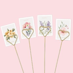 YUXIANLB Floral Card Holder Heart Metal Card Clip Stand Flower Bouquet Accessories 20Pcs Floral Supplies Photo Love Clip Sticks for Wedding Birthday Cake Party Table Number Menu Note Memo Arrangement