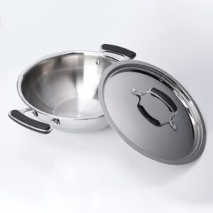 houschefs tri-ply stainless steel sauté pan with lid, everyday pan, kadhai, induction cooking pan, dishwasher and oven safe and two sided handel (3.5 qt)