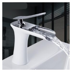 Chrome Basin Faucet Waterfall Bathroom Faucet Single Handle hot and Cold Water Basin Mixer Faucet Bathtub Sink Water Crane(ORB Tall)