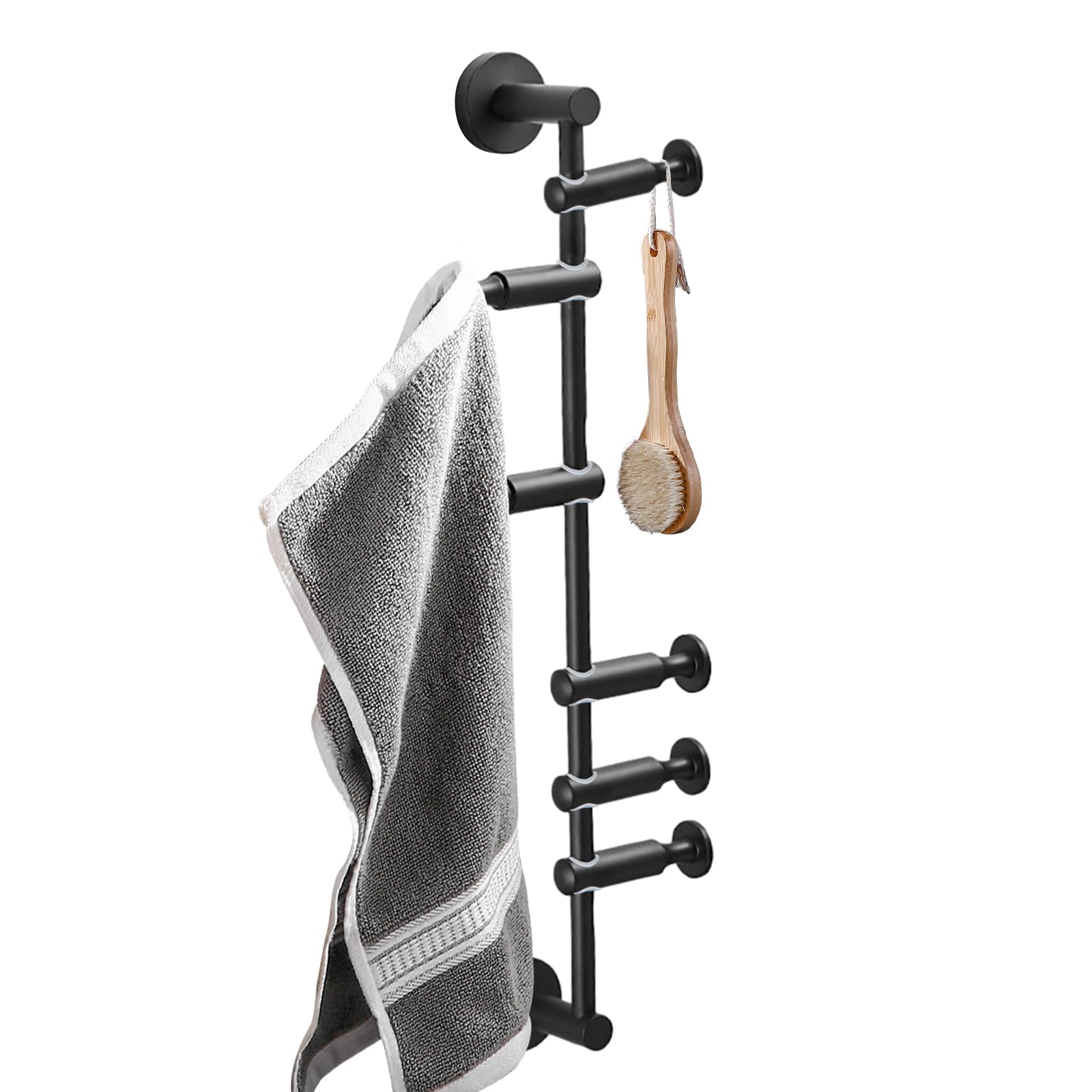 TFCFL Modern Wall Mount Coat Rack, 6 Brass Sleek Coat Hooks Rack, Vertical Coat Rack Wall Mounted Coat Hooks Coat Rack for Entryway Bedroom Coats Scarfs Bag Hat Umbrella Space Saving (Black)