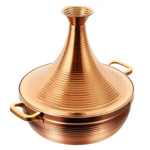 gripithpy stainless steel moroccan tagine pot, large moroccan tajine casserole with cone-shaped lid, non stick tagine cooking pot with 2 handles(30cm/11.8in, gold)