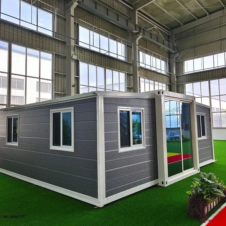 20ft Portable Prefabricated Tiny Mobile Home, Mobile Expandable Prefab House, 2 Bedrooms 1 Bathroom, Living & Kitchen,Spacious, Waterproof Expandable Container Houses