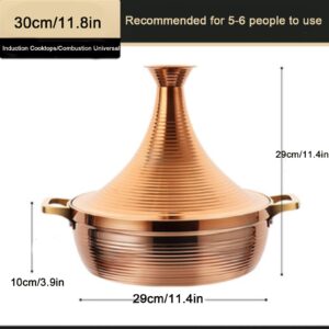 GRIPITHPY Stainless Steel Moroccan Tagine Pot, Large Moroccan Tajine Casserole with Cone-Shaped Lid, Non Stick Tagine Cooking Pot with 2 Handles(30cm/11.8in, Gold)