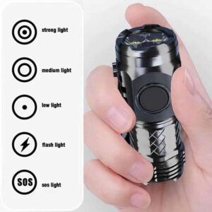 Three-Eyed Monster Mini Flash Super Power Flashlight, German Thumb Sized Flashlight, 3 Eyed Monster Mini Flashlight, Outdoor Small High Lumen Rechargeable Waterproof Pocket Flashlight (Silver+Black)