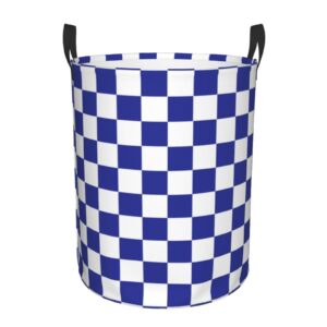 large laundry hamper bag, checkered blue and white collapsible laundry basket dirty clothes organizer washing bin for family essentials storage, 15.7" x 19.6"