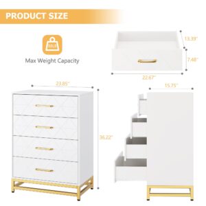 Patikuin 4 Drawer Dresser Dresser for Bedroom Wooden, Chest of Drawers White Dresser with Metal Handle, White Dresser for Bedroom,Living Room,Hallway and Entryway