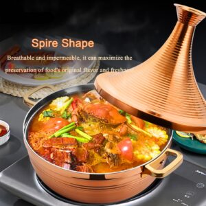 GRIPITHPY Stainless Steel Moroccan Tagine Pot, Large Moroccan Tajine Casserole with Cone-Shaped Lid, Non Stick Tagine Cooking Pot with 2 Handles(30cm/11.8in, Gold)