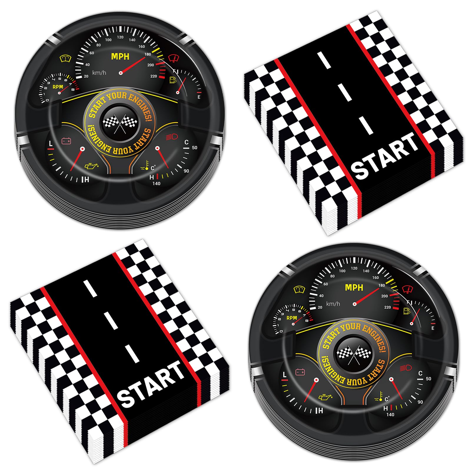 50Pcs Race Car Party Plates and Napkins Start Your Engines Dessert Plates Racing Themed Party Decorations Race Car Party Plates Tableware Set Serves 25 Guests Kids Birthday Baby Shower Party Supplies