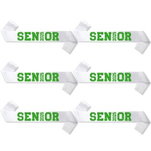 6pcs white senior 2025 satin sashes with green glitter letters senior 2025 decorations - 2025 graduation celebrations sashes - senior cheer sash - cheerleader sash - class competition sashes