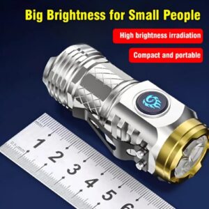 Three-Eyed Monster Mini Flash Super Power Flashlight, German Thumb Sized Flashlight, 3 Eyed Monster Mini Flashlight, Outdoor Small High Lumen Rechargeable Waterproof Pocket Flashlight (Silver+Black)