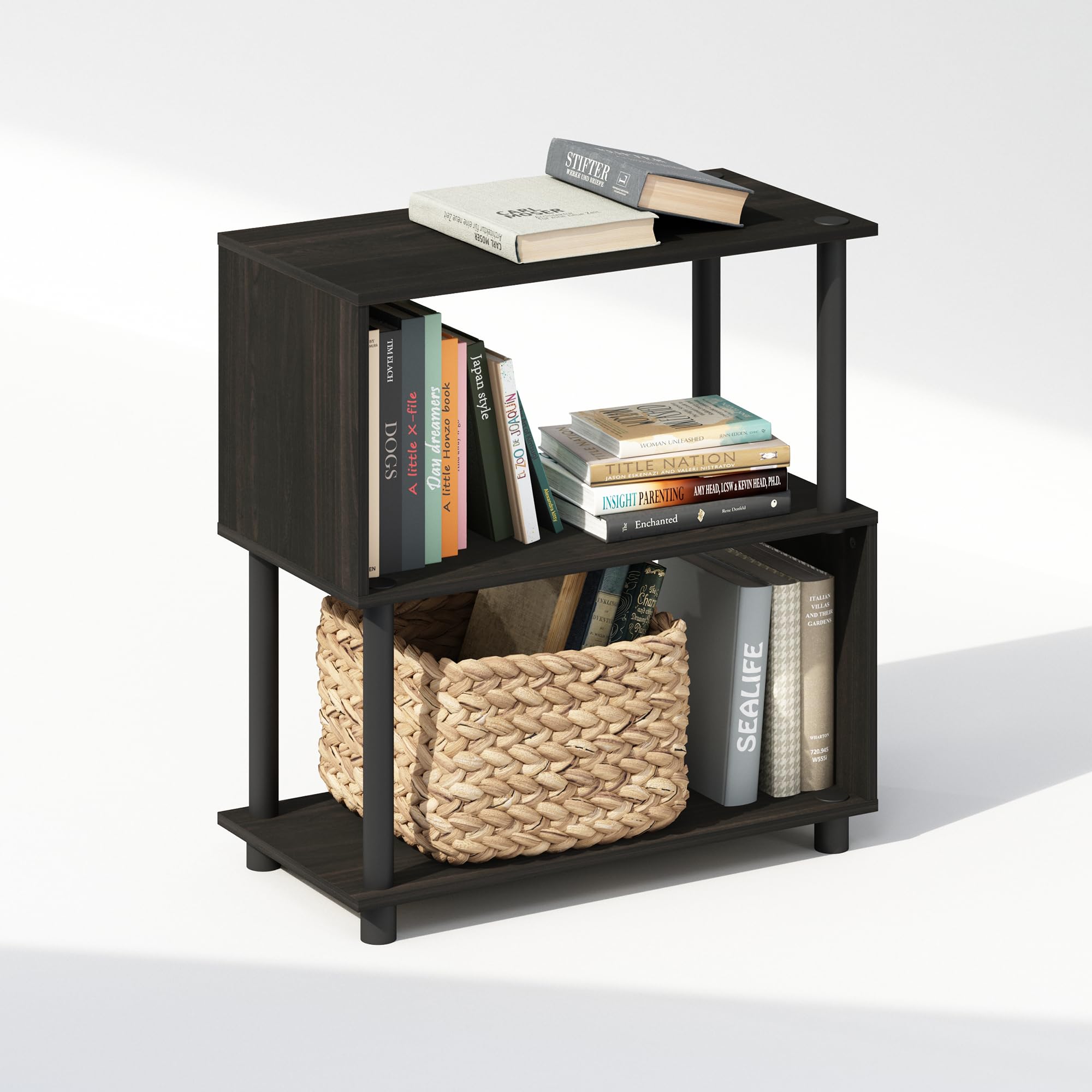 Furinno Reed 3-Tier S-Shaped Bookcase, Bookshelf, Espresso