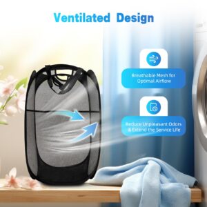 Handy Laundry Collapsible Mesh Foldable Hamper 14" x 14' x 24" with Side Pocket for Laundry Room, Bathroom, Kids Room, College Dorm or Travel Black