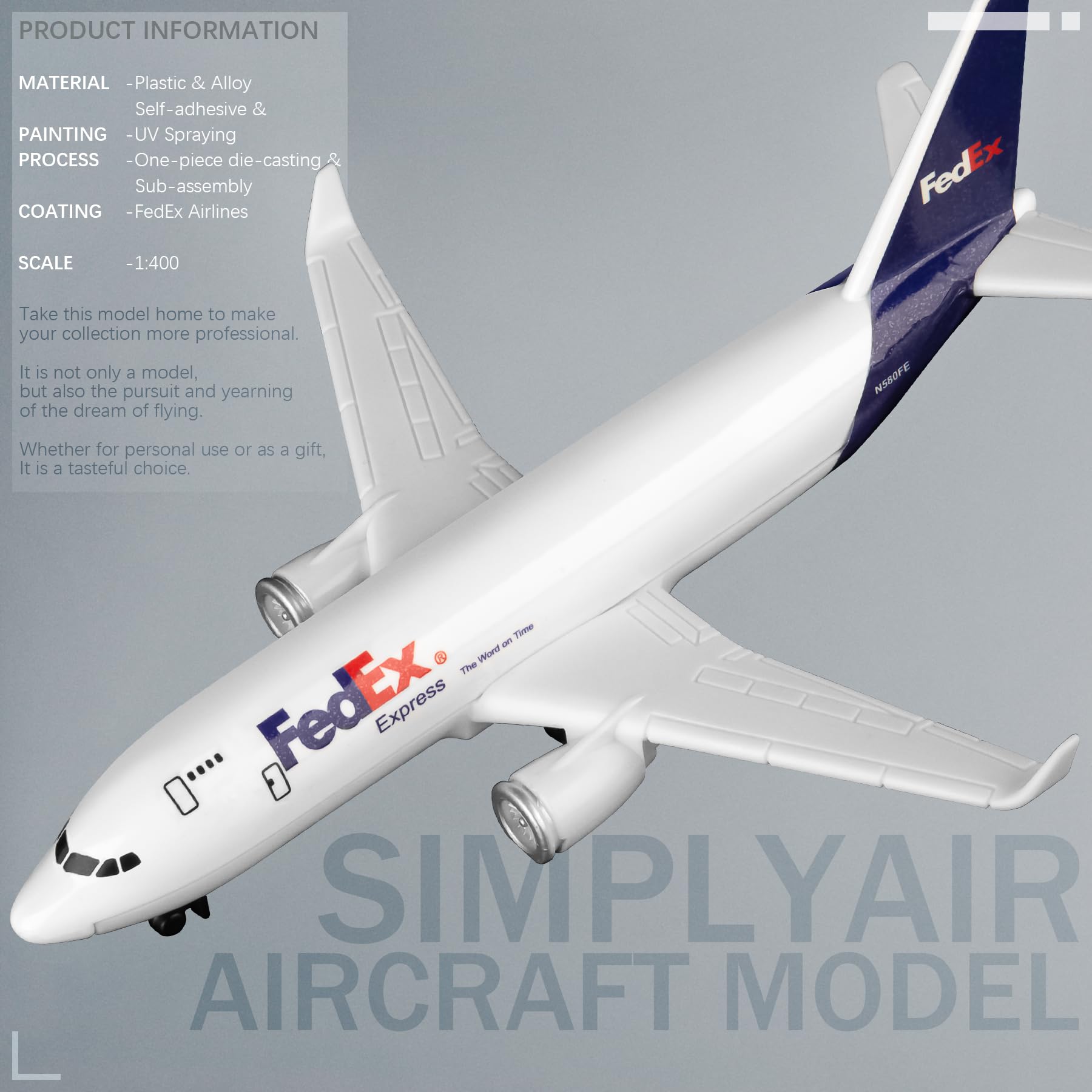 SimplyAir 1/400 FedEx Airplane Model Kits Plastic Airplane Model for Collection and Display