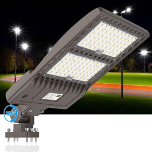 400w led parking lot light 56000lm with photocell, 5000k shoebox pole light with arm mount ac100-277v, ul dlc etl listed, ip65 waterproof commercial street area lighting for driveway/roadway/yard