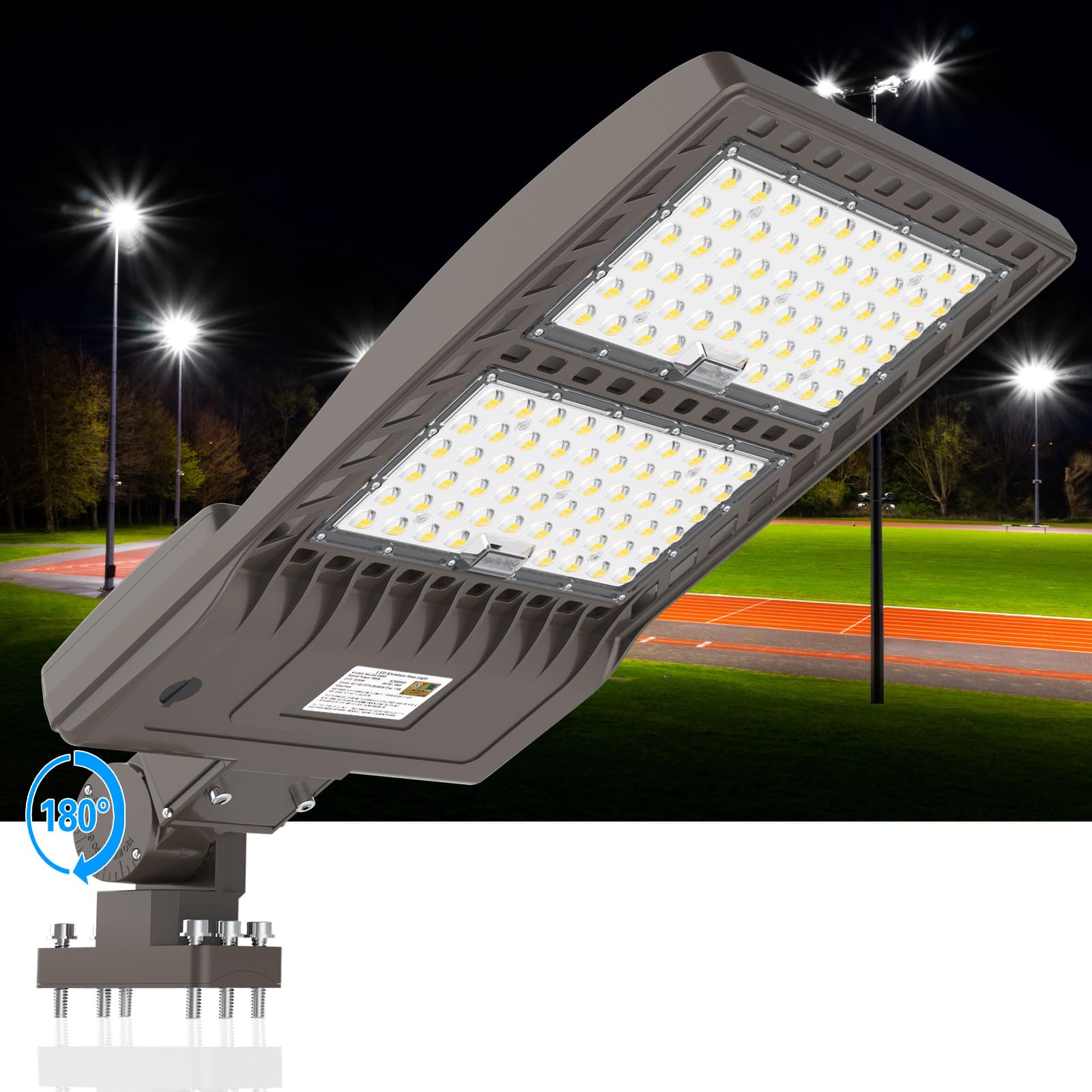 400W LED Parking Lot Light 56000LM with Photocell, 5000K Shoebox Pole Light with Arm Mount AC100-277V, UL DLC ETL Listed, IP65 Waterproof Commercial Street Area Lighting for Driveway/Roadway/Yard