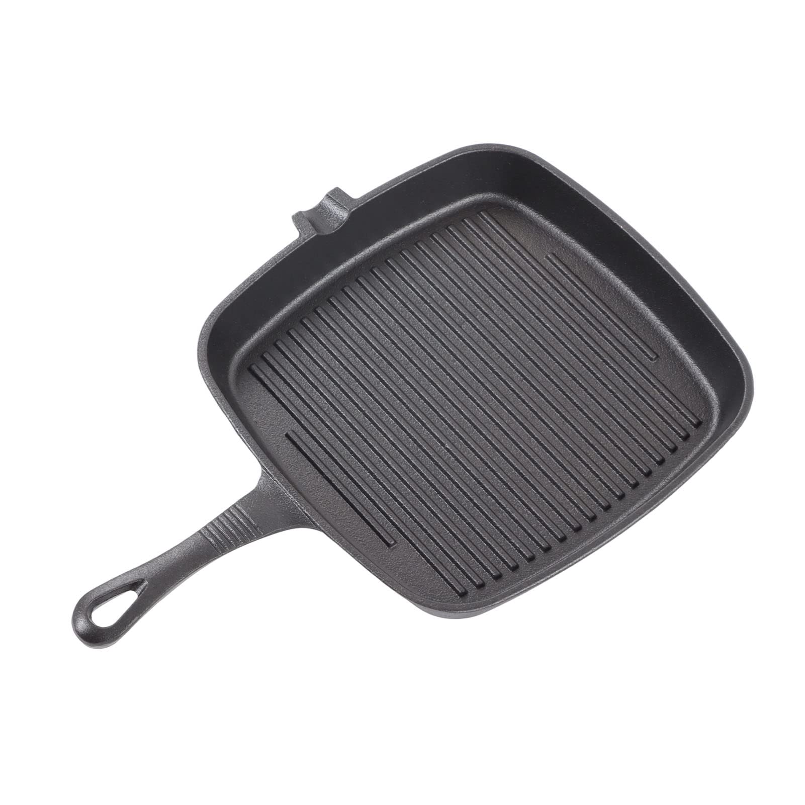 Cast Iron Grill Pan, Ergonomic Long Handle, Convenient Pour Spout, Square Grill Pan for Home, Outdoor, Camping, Restaurant