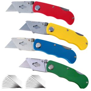 tosconve 4 pack folding utility knife box cutter folding with extra 20 blades, foldable box cutters for cartons boxes cardboard cutter, razor knife utility knives box opener cutter for light duty