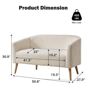 Chifee & Vingol 50.8" W Small Loveseat Sofa with Wood Legs,Ivory