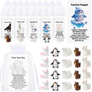 suzile 50 set employee appreciation gifts bulk winter polar animal figures thank you holiday gift pun inspirational cards for coworker funny resin penguin polar bear fox alpaca pony office favor