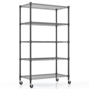 himimi 18" d×36" w×82" h storage shelves with wheels metal wire shelving unit 5 tier adjustable shelving heavy duty garage shelf organizer rack loads 2000lbs，black