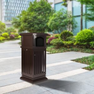 YUMIONB Garbage Can, 15.8'' L x 15.8'' W x 35.5'' H Commercial Garbage Cans Industrial Garbage Cans Locking Trash Can Outdoor Garbage Can with Lid Large Trash Can for Courtyards, Parks (Brown)